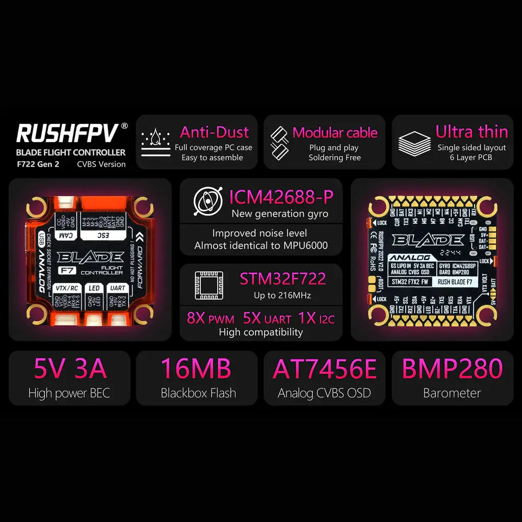 RUSHFPV RUSH BLADE F722 30X30 FLIGHT CONTROLLER FOR ANALOG V2 VERSION ...