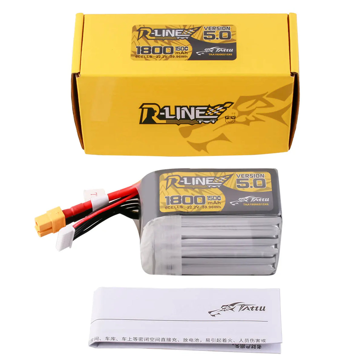 Tattu R-Line 5.0 1800mAh 6S 150C 22.2V Lipo Battery XT60 – NewBeeDrone